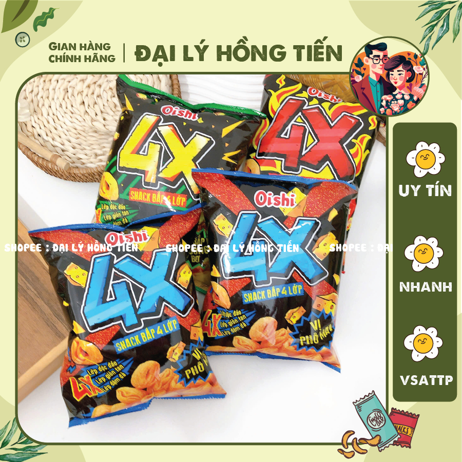 Bim Bim Snack Oishi Vị Sốt SRIRACHA, vị Phô Mai, Bắp Bơ 4X 4 lớp cay ...