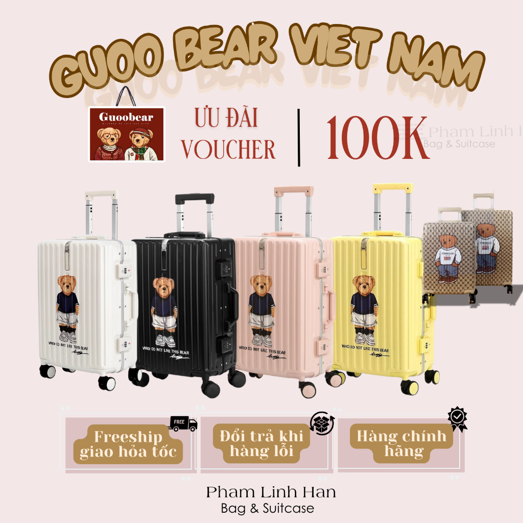 Vali Gấu Du Lịch Size 20 24 26 TTWN & GUOO BEAR Chính Hãng | Shopee ...
