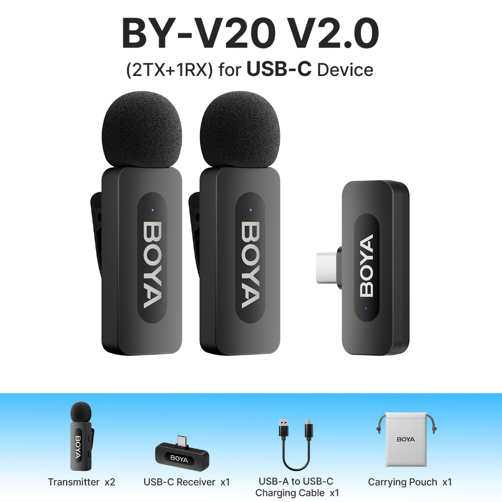 Micro Không Dây Thu Âm Cài Áo Boya V20 2.0 Type-C | Phạm Vi 100m | TX 9 Giờ | Kẹp Xoay 360 Độ ...