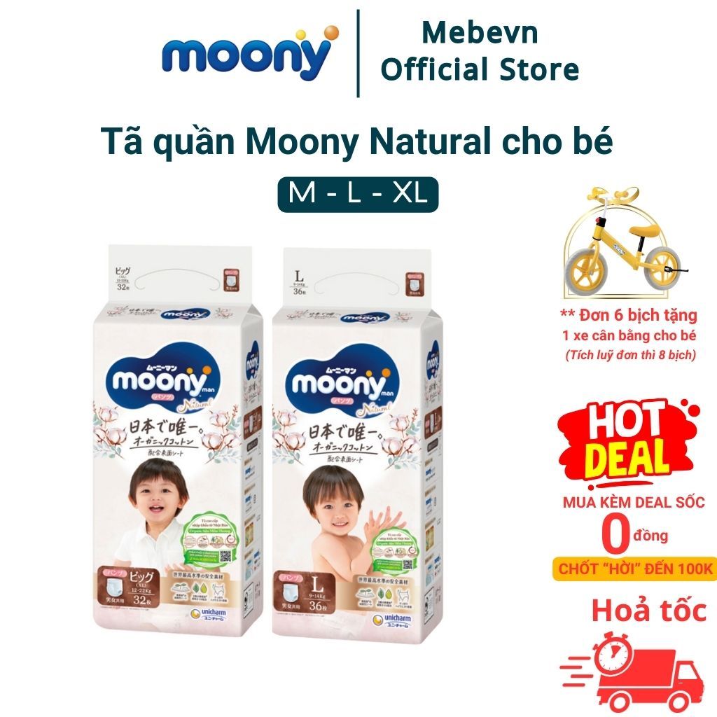 Bỉm moony trắng, bỉm moony natural chính hãng, tã quần moony đủ size ...