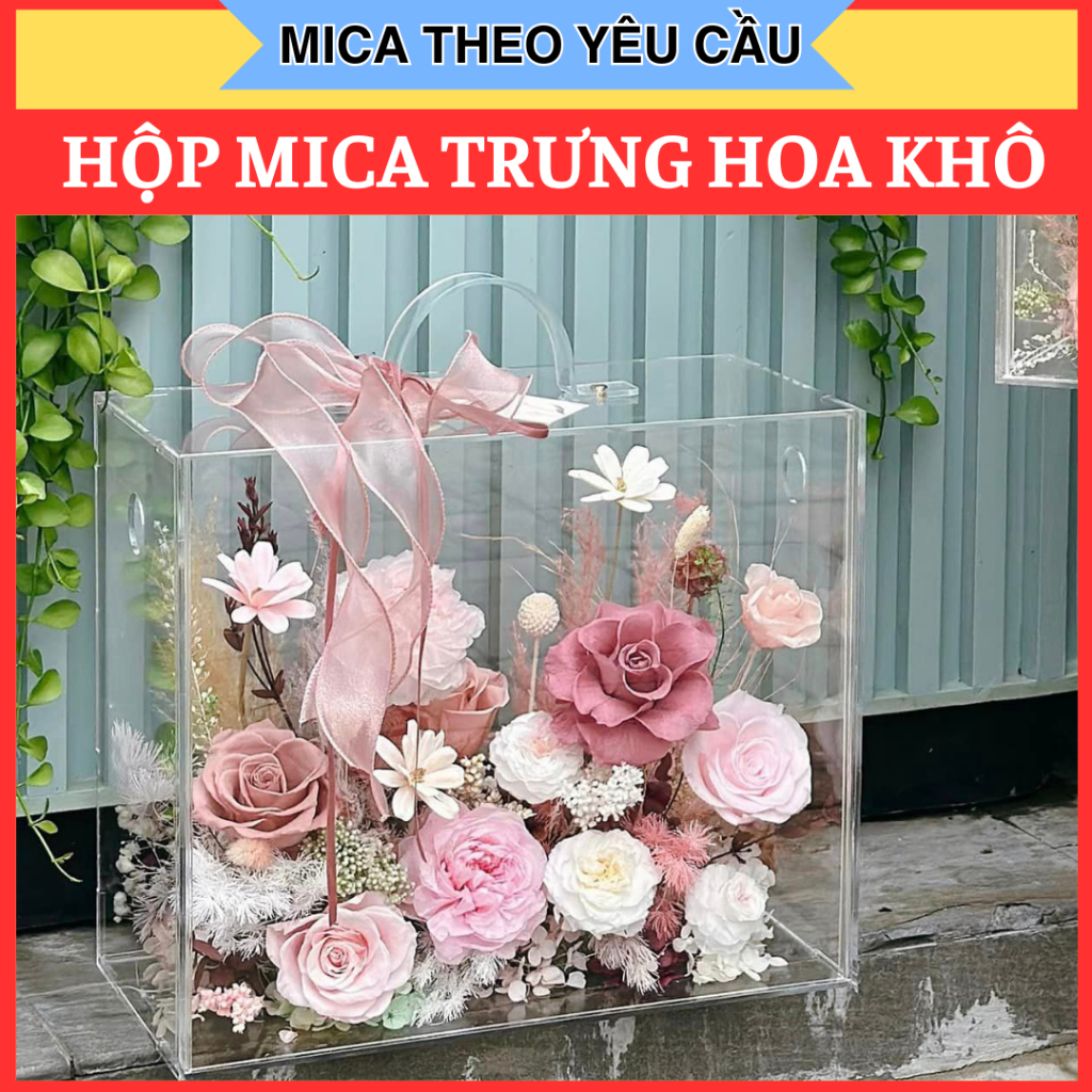 Phụ kiện cắm hoa tươi- Hộp vali mica đựng hoa tươi, sen đá, hoa lan... | Shopee Việt Nam