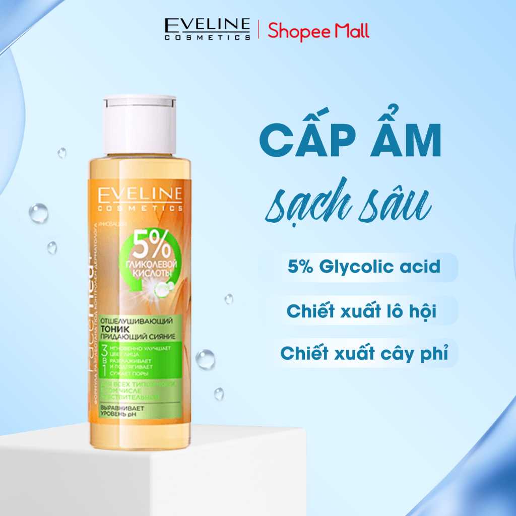 Toner làm căng bóng da Eveline 5% Glycolic Acid 3in1 110ml | Shopee ...