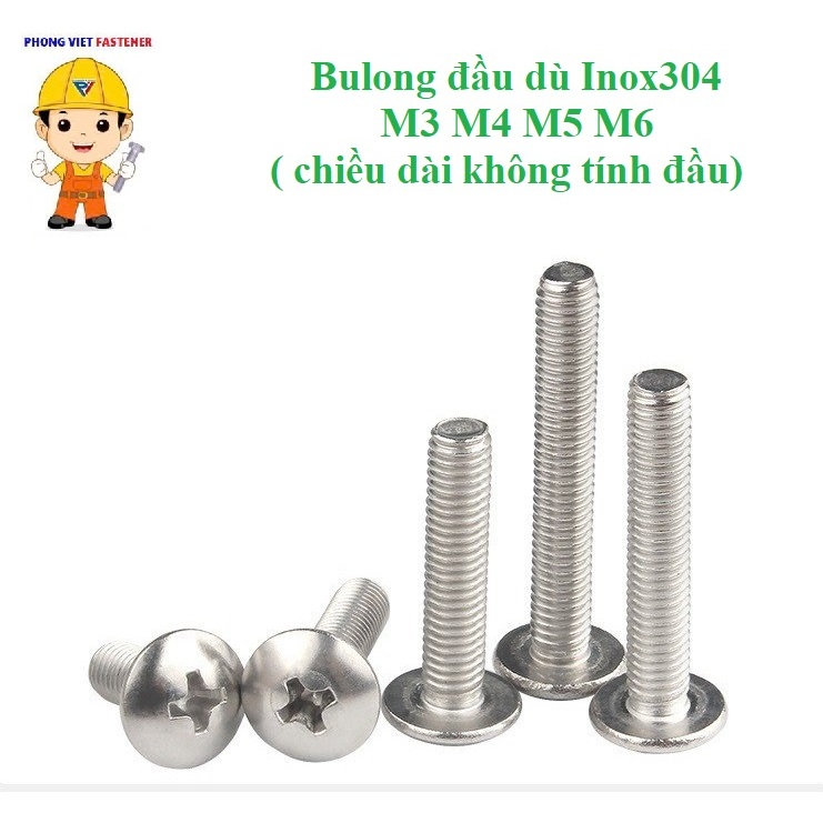 (INOX304) 10 cái M3-M6 vít pake đầu dù thân bulong inox304 M3-M6 | Shopee Việt Nam