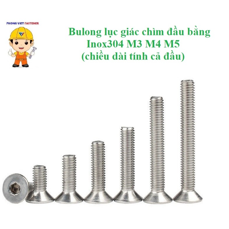 (INOX304) 10 cái M3-M5 bulong lục giác chìm đầu bằng inox304 M3-M5 | Shopee Việt Nam