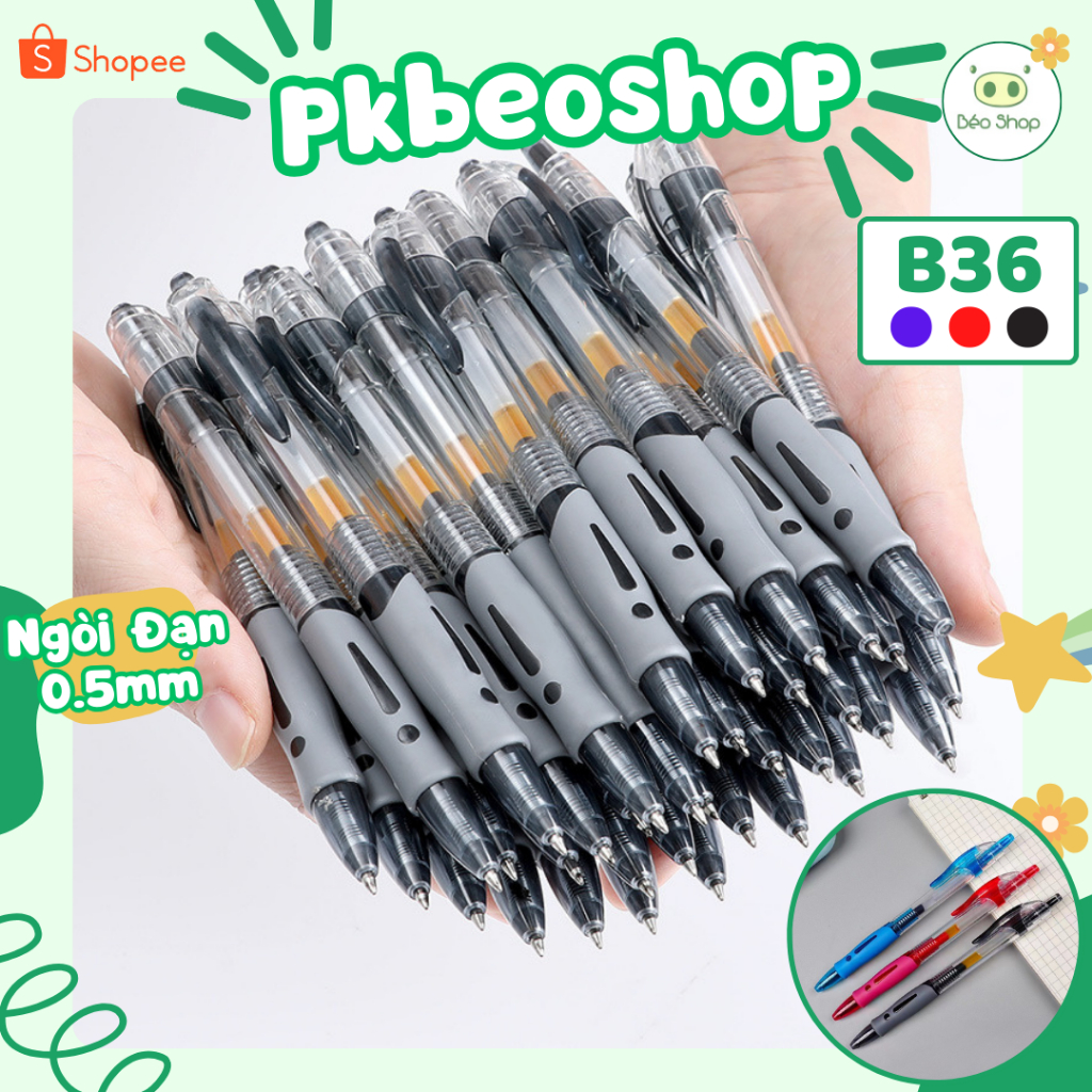 Bút gel bấm ngòi đạn 0.5mm Pkbeoshop bút bi màu xanh đỏ đen khô nhanh ...