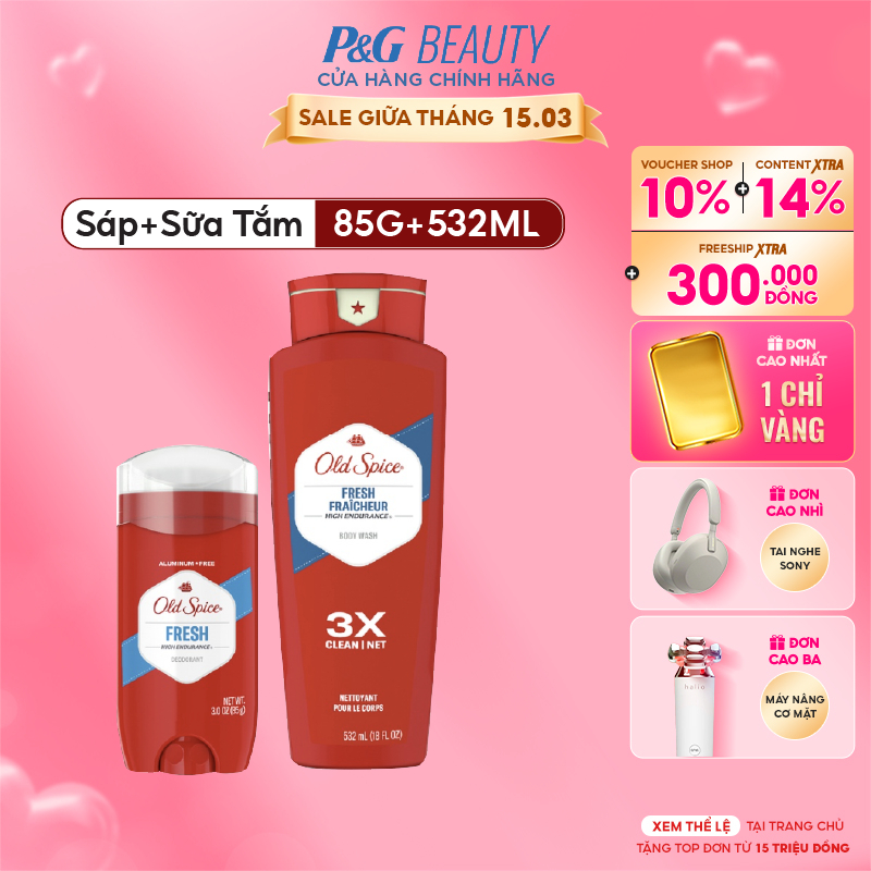 Combo đôi Sáp Old Spice Sáp Fresh 85g + sữa tắm Old Spice Fresh 532ml ...
