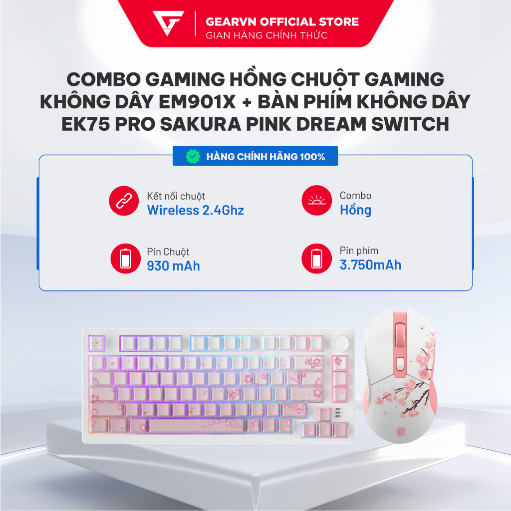 COMBO GAMING SAKURA - CHUỘT PHÍM KHÔNG DÂY EM901X + EK75 PRO SAKURA ...