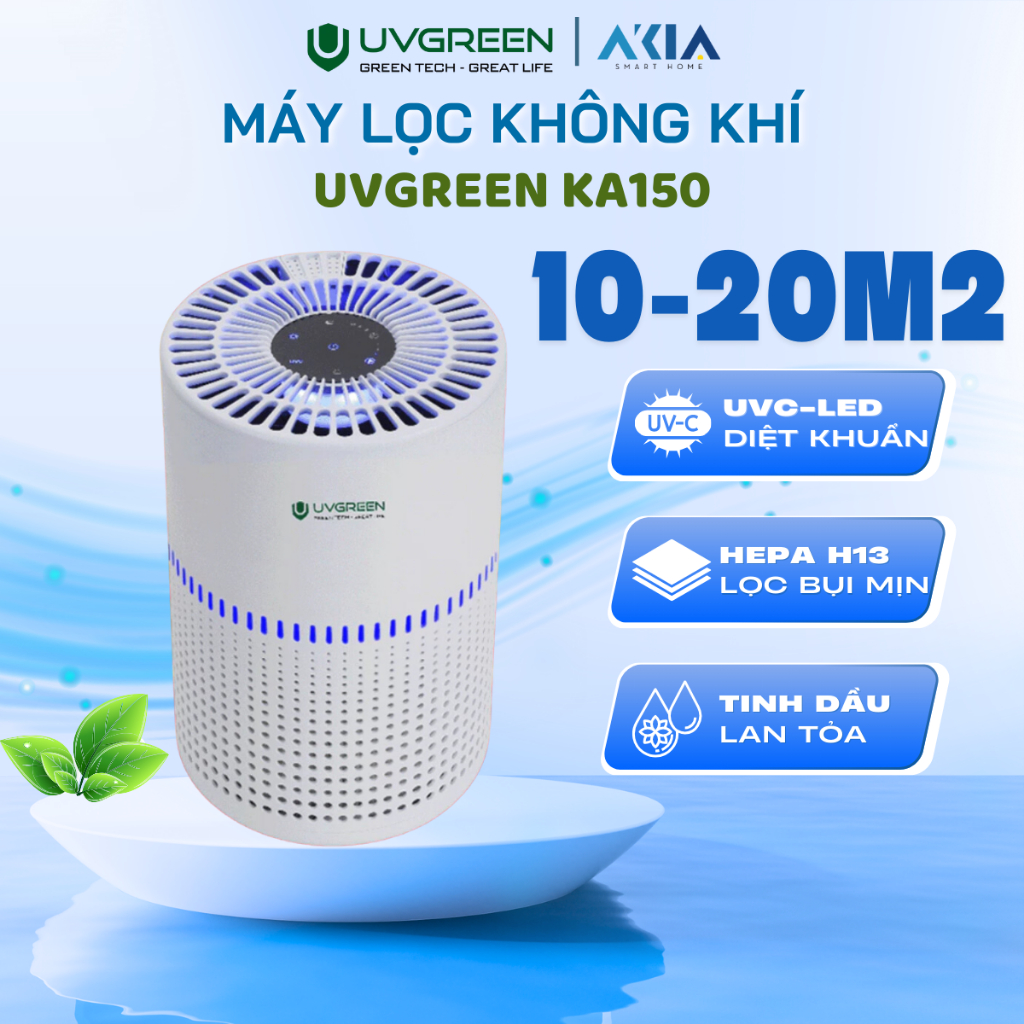 Máy lọc không khí UVGREEN KA150-UVC LED - Lọc bụi mịn, 3 lớp lọc, Lõi lọc HEPA, Cho phòng 10 ...