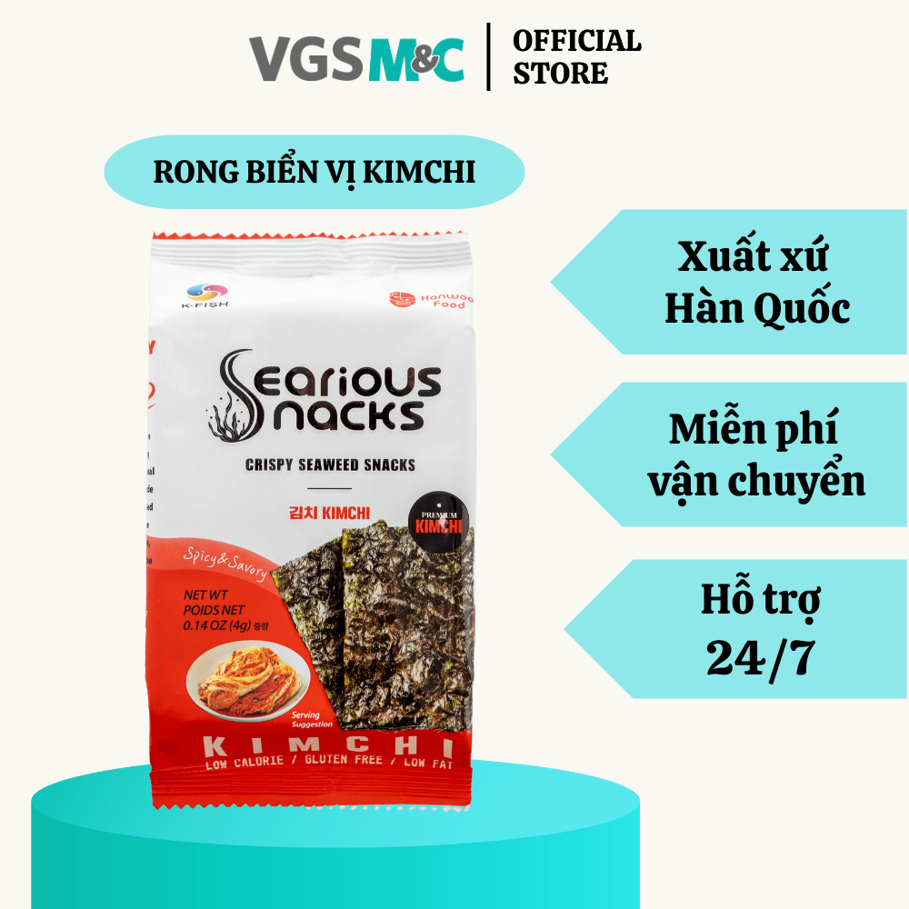 Lốc 3 gói snack rong biển vị kim chi - Hanwool Food (4g x 3 gói ...