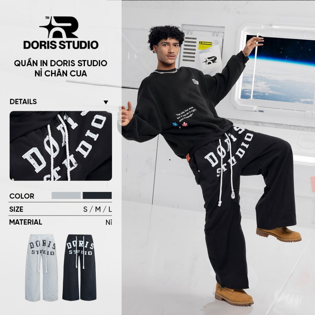Quần dài nỉ in Doris Studio nỉ chân cua / Doris / Form unisex | Shopee Việt Nam