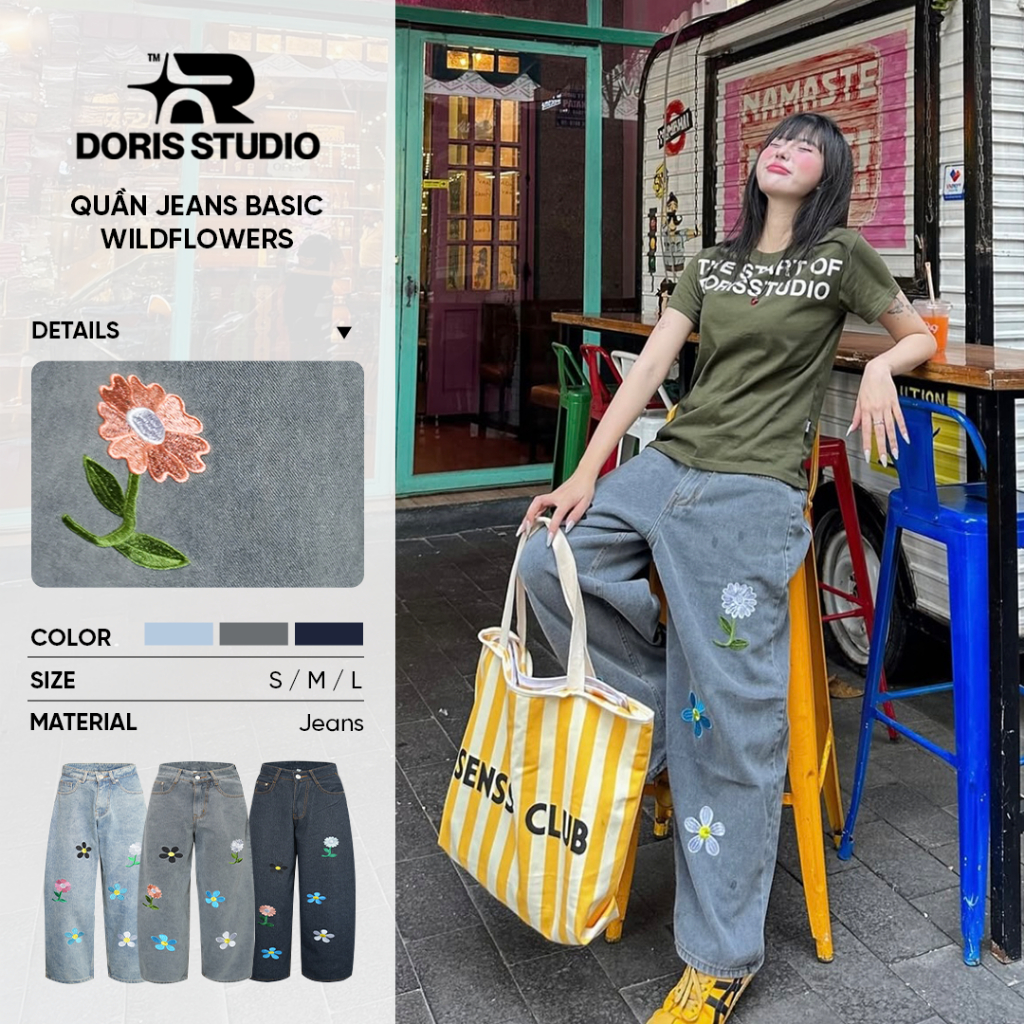 Quần jean DORIS BASIC WILDFLOWERS / Form rộng unisex / DORIS ® | Shopee ...