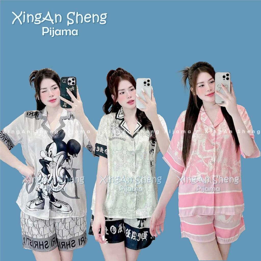 Pijama cộc tay nữ ngắn, Pijama labubu Lụa Latin cao cấp đủ phom dáng đủ ...