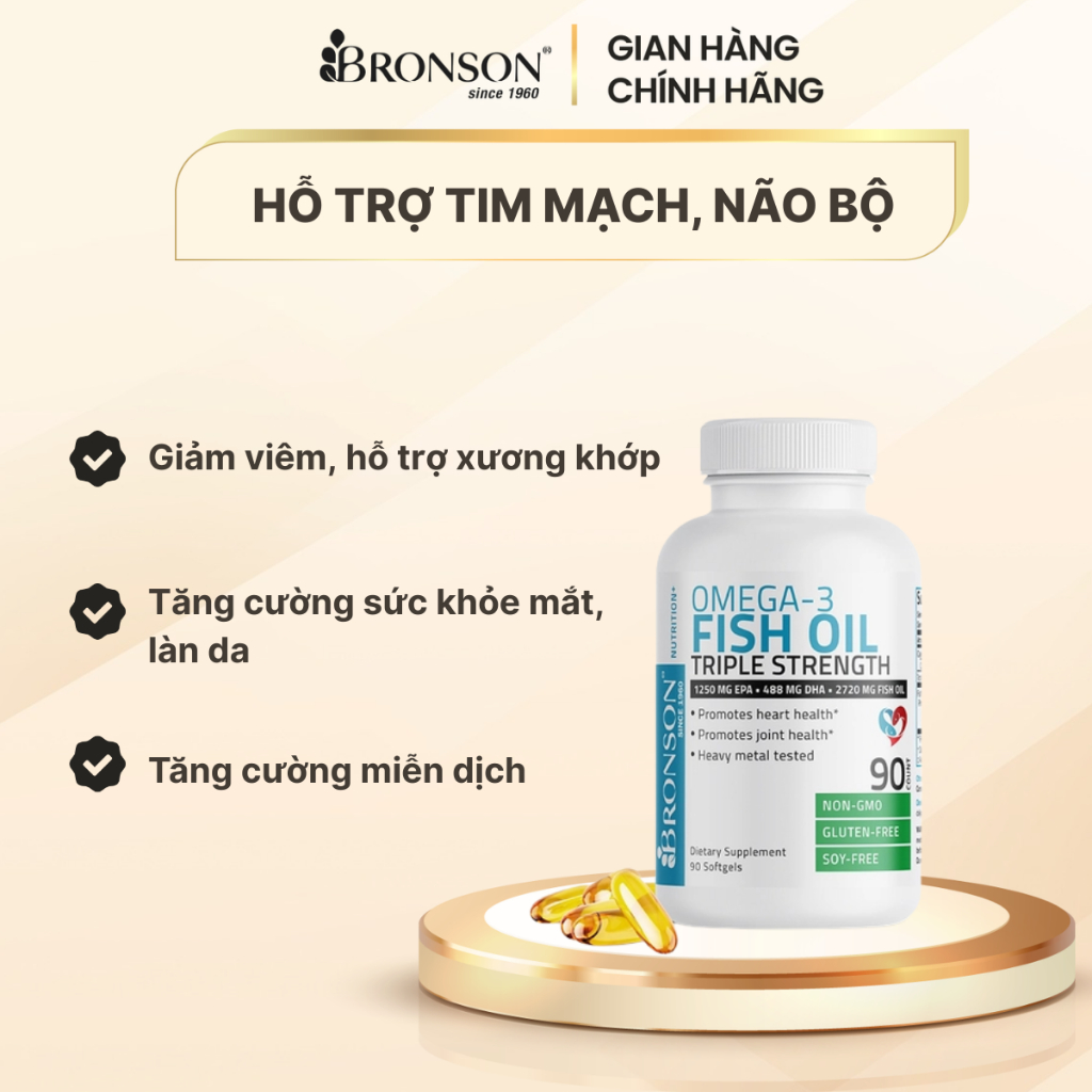 Viên uống dầu cá Bronson Omega-3 Fish Oil EPA DHA Triple Strength ...