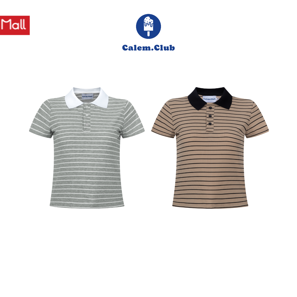 Áo Polo Tay Ngắn Stripe Lane Calem Club họa tiết kẻ sọc ngang phối cổ ...