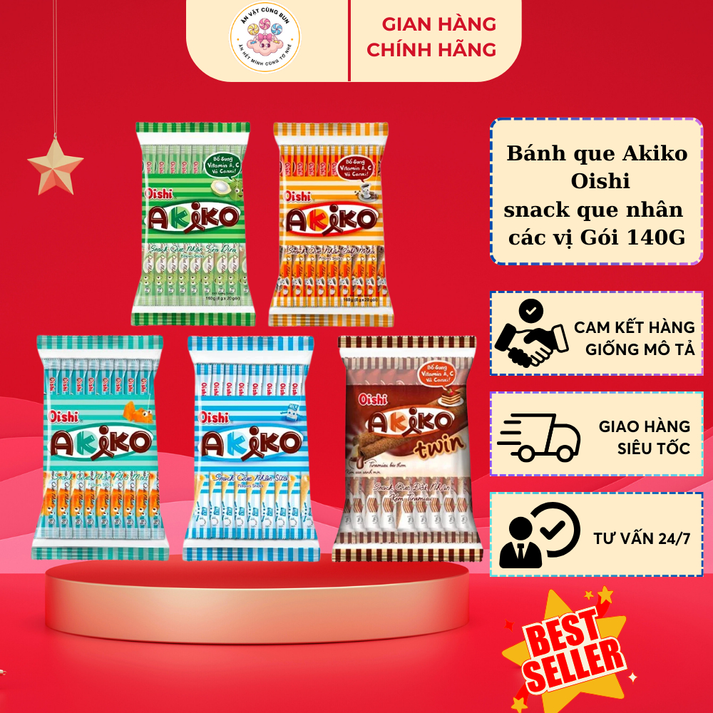 Bánh que Akiko Oishi, snack que nhân các vị (gói 140g) ăn vặt nhà Bun ...