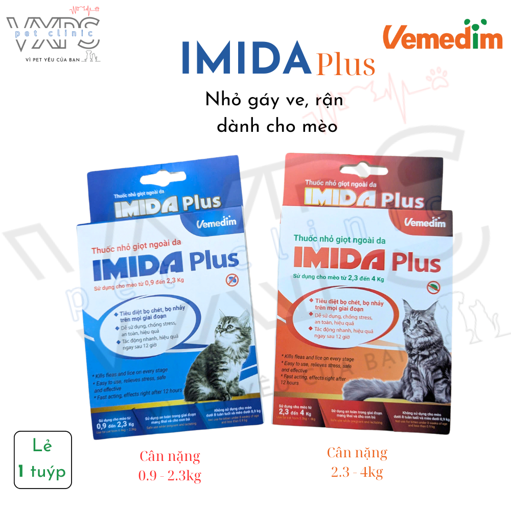 [ 1 tuýp ] Nhỏ gáy Imida Plus phòng và diệt ve, rận dành cho mèo | Shopee Việt Nam
