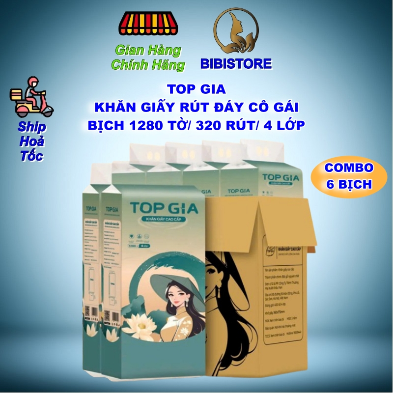 (Combo Tặng Móc) Khăn Giấy TOPGIA Cô Gái, Giấy Rút Treo Tường Bịch 1280 Tờ 4 Lớp (BIBISTORE TB ...