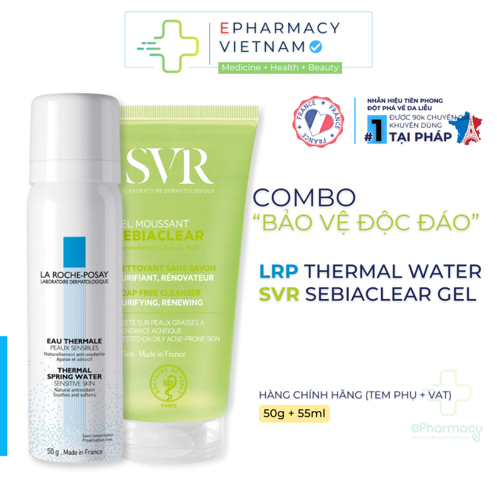 COMBO Xịt Khoáng LRP Thermal Spring Water [50ml] + Gel Rửa Mặt SVR ...