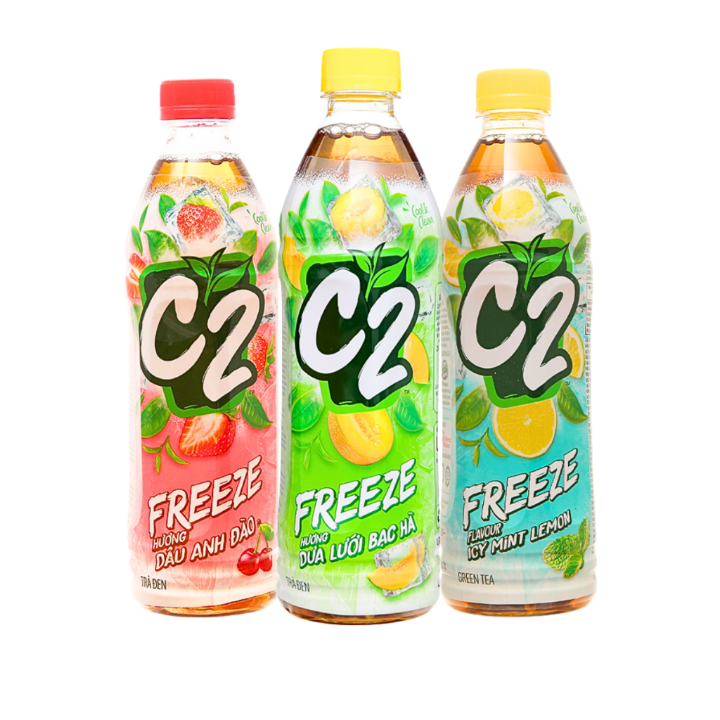 Thùng 24 chai trà xanh C2 Freeze dâu anh đào/ dưa lưới bạc hà/chanh ...
