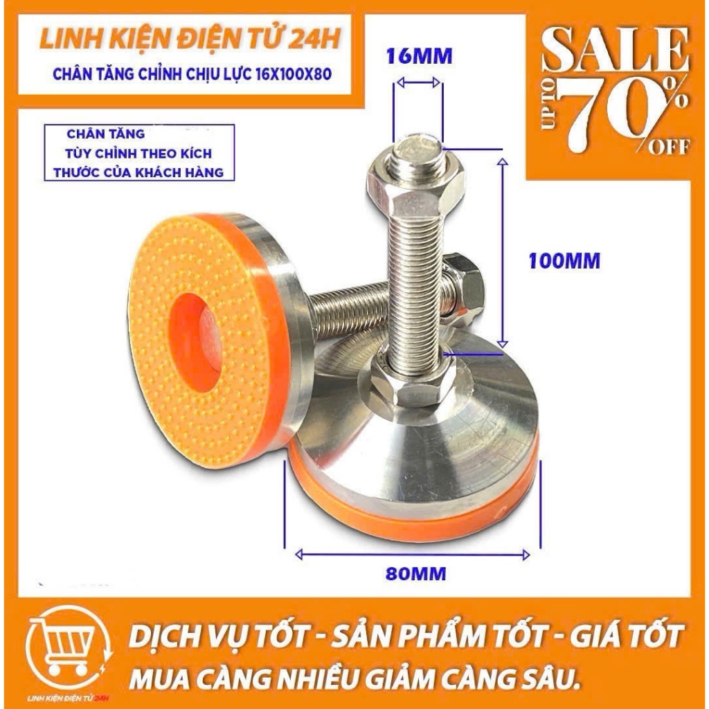 chân tăng chỉnh chịu tải phi 80mm, mạ Crom ren M12-M14-M16-M20, Dài ...