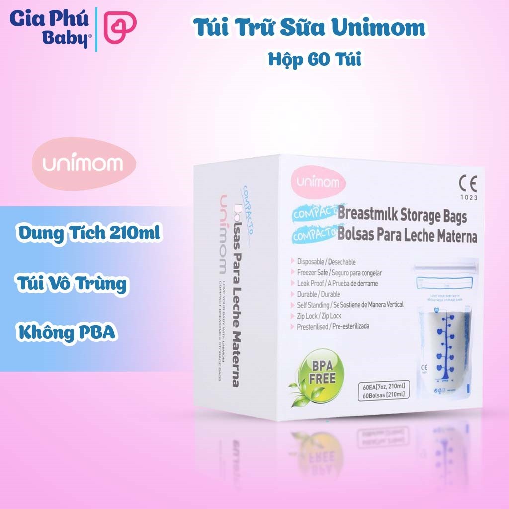 Túi trữ sữa Unimom hộp 60 túi (210ml) hàng chính hãng đảm bảo chất ...
