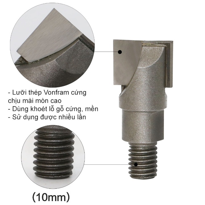 Đầu mũi phay khoét đục lỗ dùng cho bộ khoét lỗ lắp ổ khóa cửa, lưỡi bằng Vonfram cứng, chịu mài ...