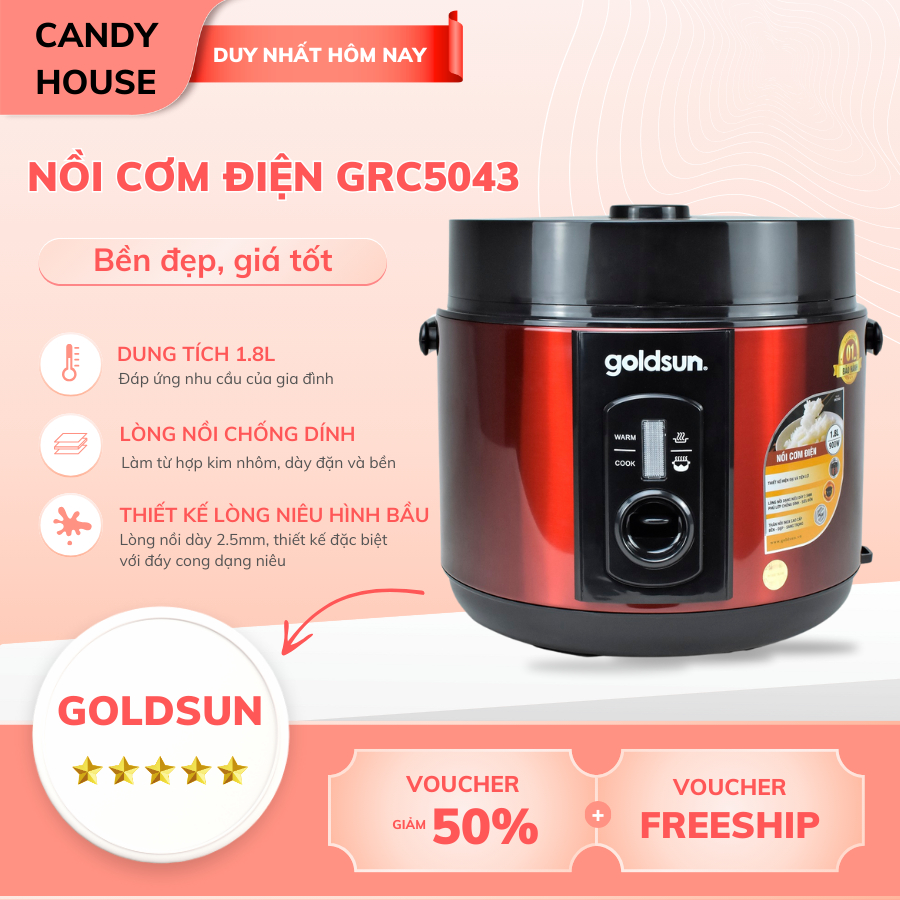 Nồi Cơm Điện Lòng Niêu Goldsun Grc5043 Dung Tích 1.8L Công Suất 900W Lòng Niêu Phủ Chống Dính ...