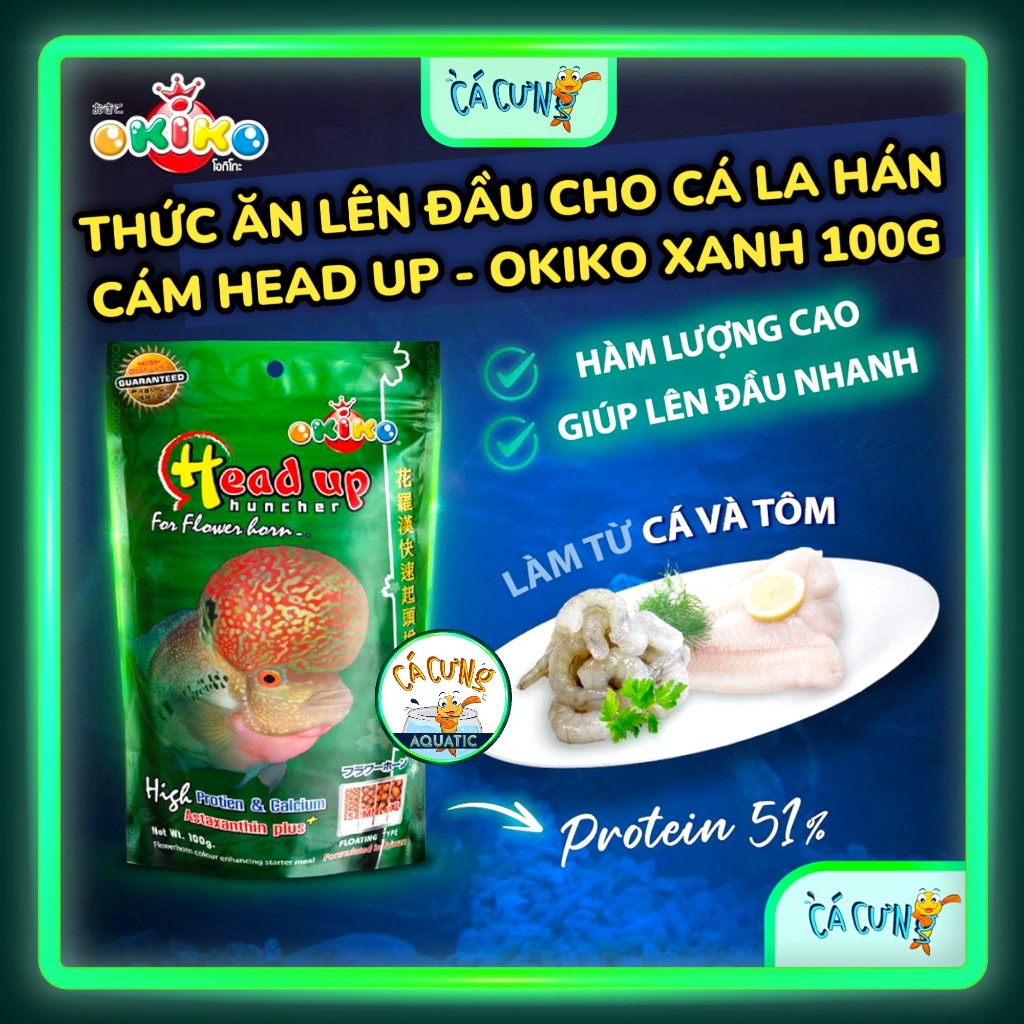 Thức ăn lên đầu cho cá la hán - Cám la hán Okiko Xanh Head Up tăng đầu ...