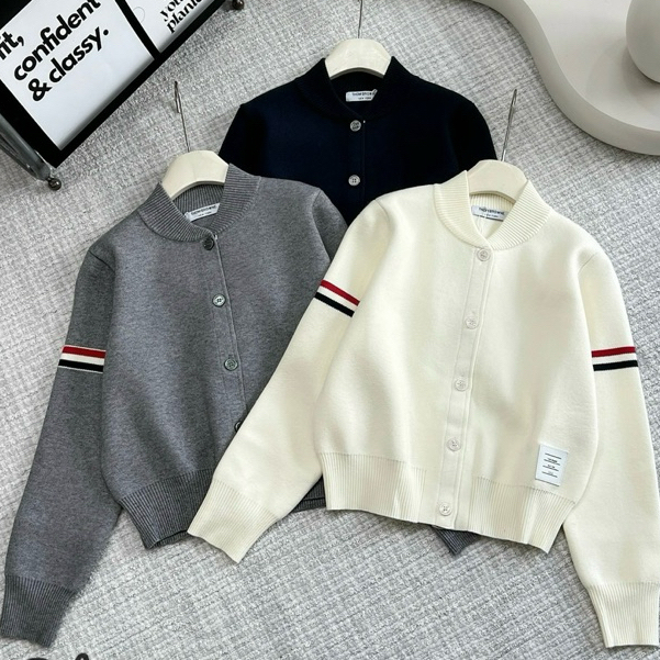 Áo Khoác Cadigan, Áo Len Cardigan nữ Thom Browne Cổ Tròn Tay Kẻ Dễ ...