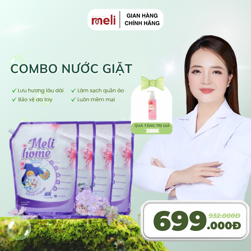 Combo 4 Túi Nước Giặt Xả Meli Home Hương Nước Hoa Anh Đào Công Nghệ Nhật Bản Sạch Và Thơm Tặng ...