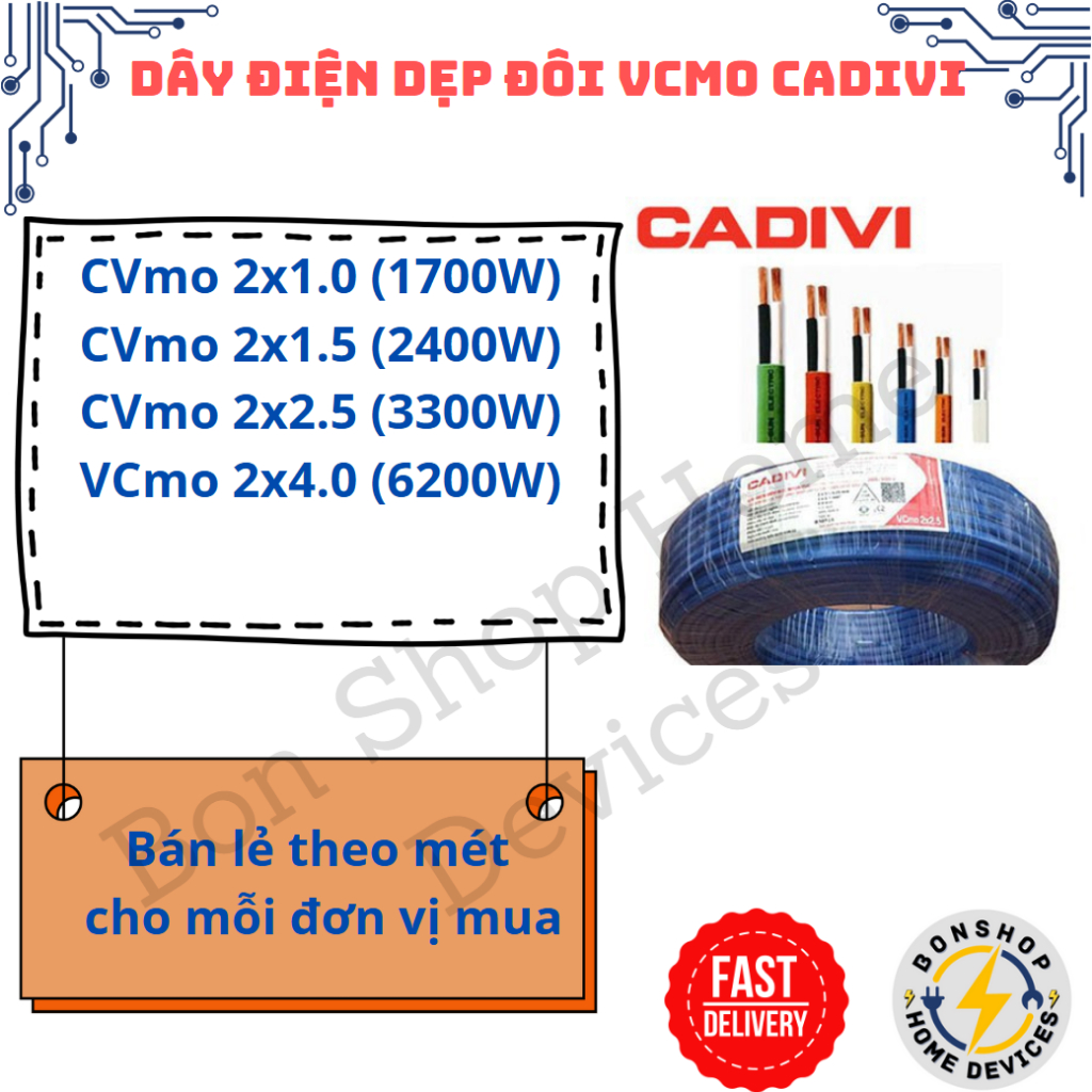 Dây điện dẹp đôi CADIVI VCmo (bán lẻ theo mét). | Shopee Việt Nam