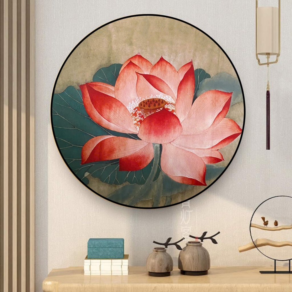 Tranh tròn in canvas hoa sen Indochine decor phòng khách- 60 cm | Shopee Việt Nam