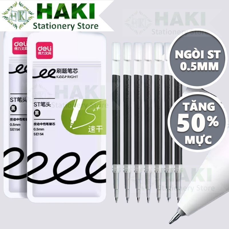 Combo 10 20 Ruột Bút ST Gel Deli HAKI Thế Hệ Mới Ngòi ST 0.5mm Dùng Cho Bút Bi Nước Bấm Đầu A575 ...
