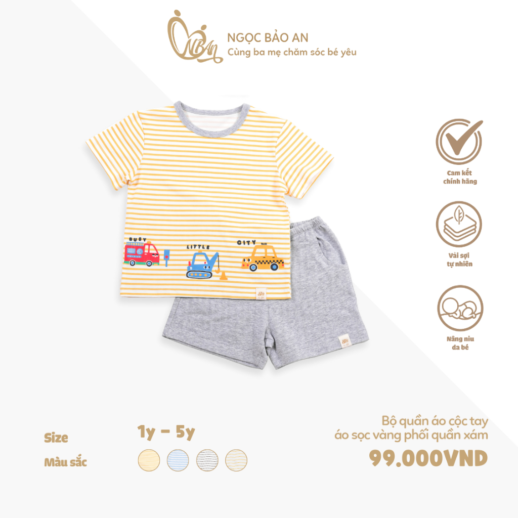 Bộ quần áo cộc tay NBAN KIDS cotton co giãn 4 chiều, thấm hút mồ hôi ...