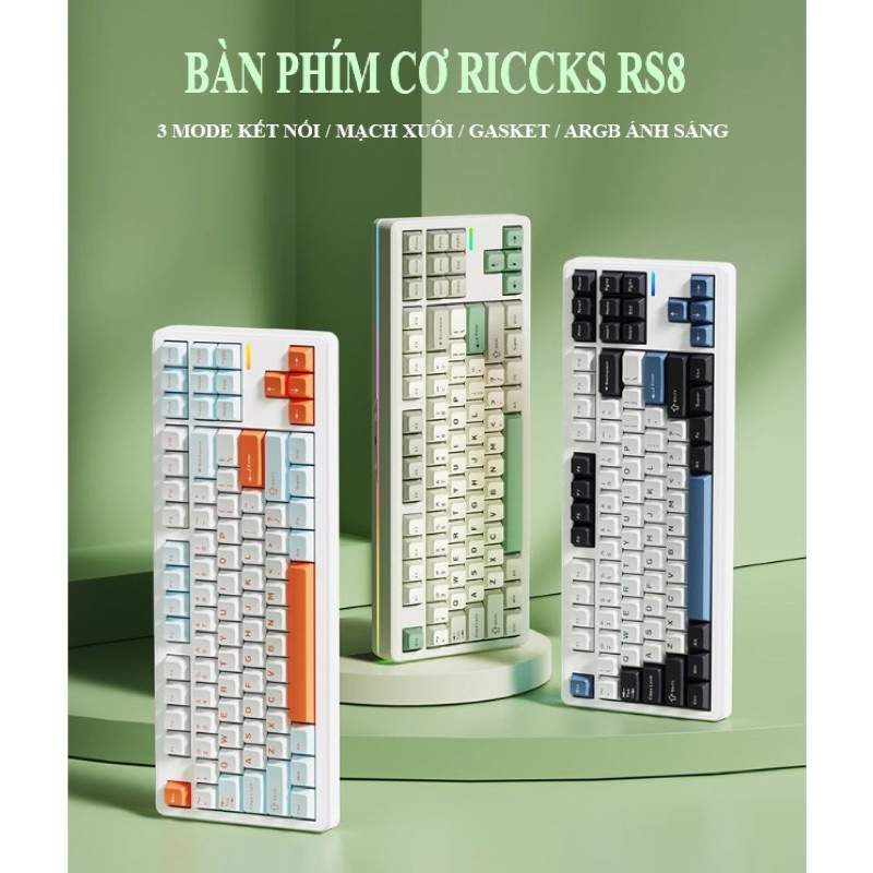 Bàn Phím Cơ Không Dây Riccks RS8 3 Mode | Mạch Xuôi | Led RGB+Led viền | Full Foam,Full Mod ...