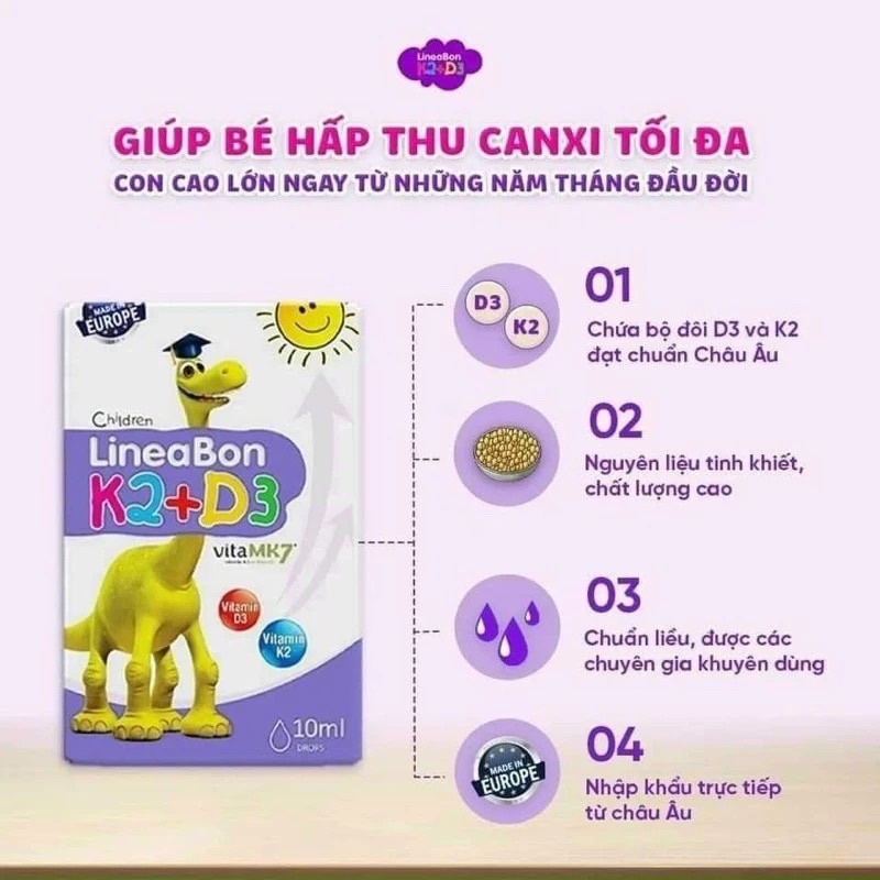 Vitamin D3K2 Lineabon chính hãng đủ 3 màu - hỗ trợ phát triển chiều cao ...