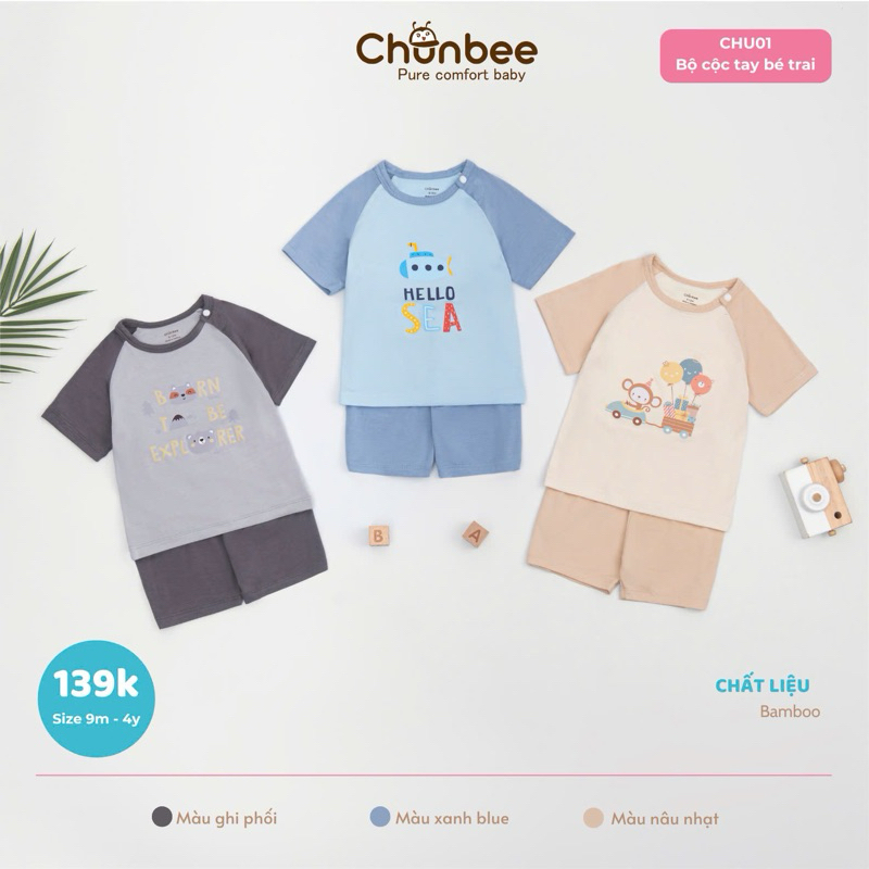 Bộ cộc tay raglan chất liệu sợi tre Chunbee cho bé trai | Shopee Việt Nam
