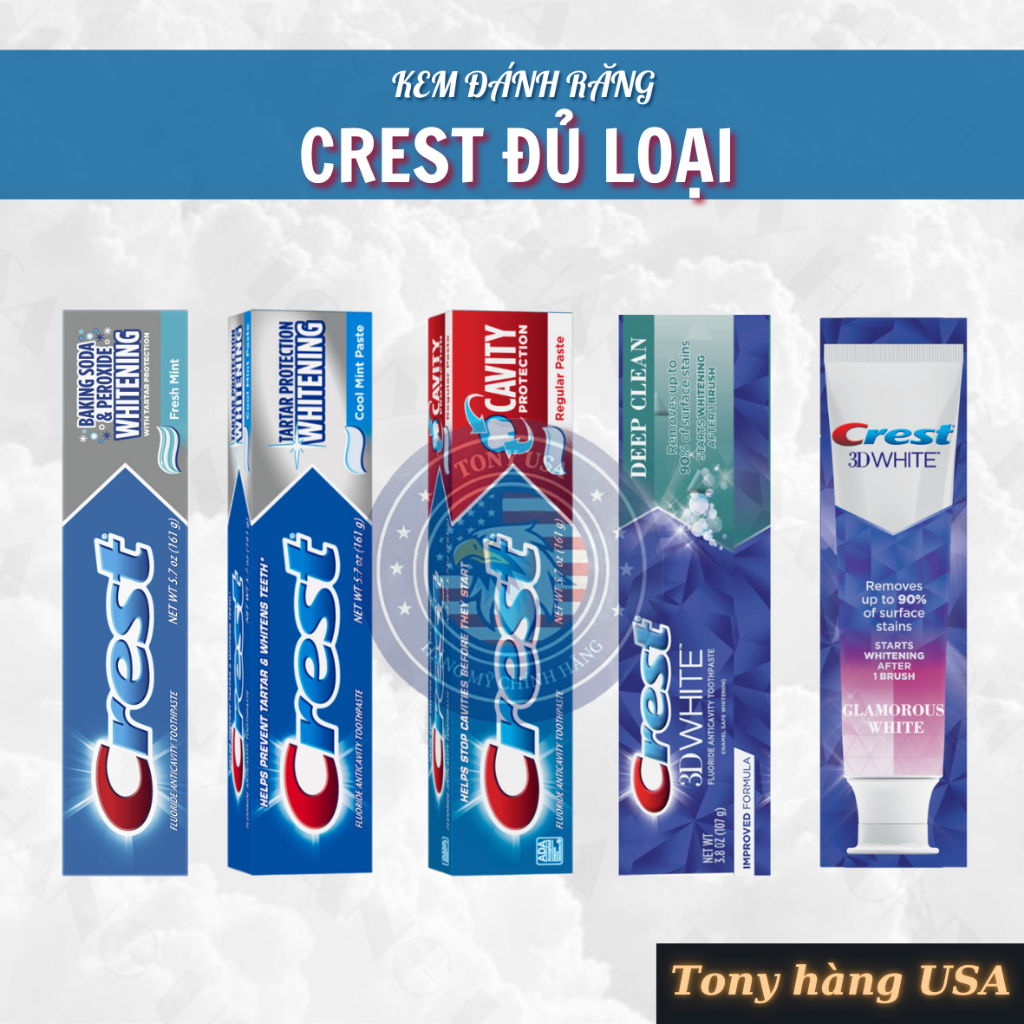 Kem Đánh Răng Crest 3D White Baking Soda 161g (Đủ Loại) Làm Trắng Răng Chính Hãng Mỹ - Tony Hàng ...