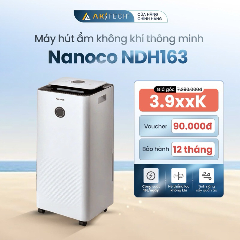 Máy hút ẩm lọc không khí AKITECH 16L/ngày NDH163 sấy khô quần áo, khoang chứa nước 2,5L | Shopee ...
