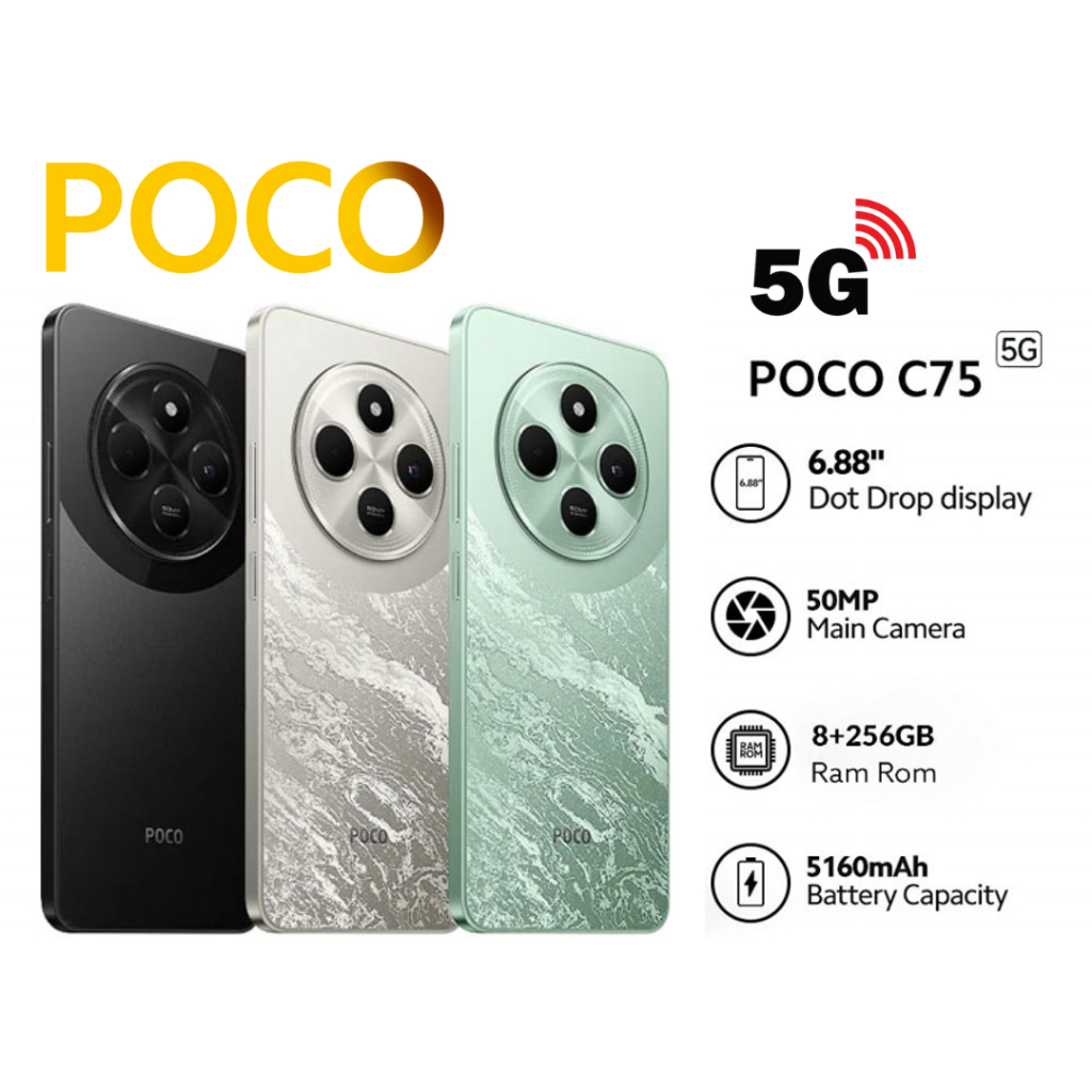 Điện Thoại XIAOMI POCO C75 (8GB+256GB) | Màn hình 6,88" | Pin 5160mAh ...