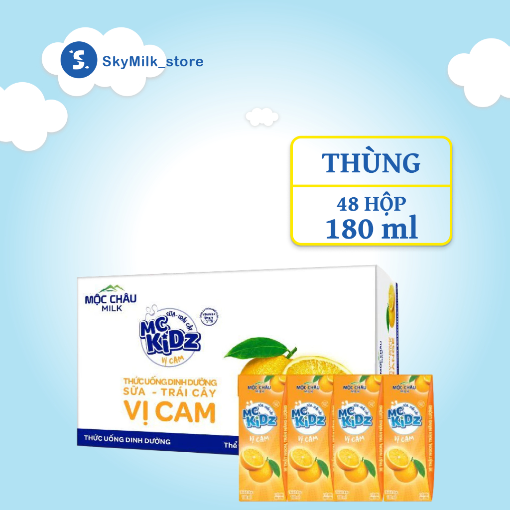 DATE 02/11/2025 - Thùng 48 hộp 180ml Mộc Châu Kidz Sữa Trái cây vị Cam ...