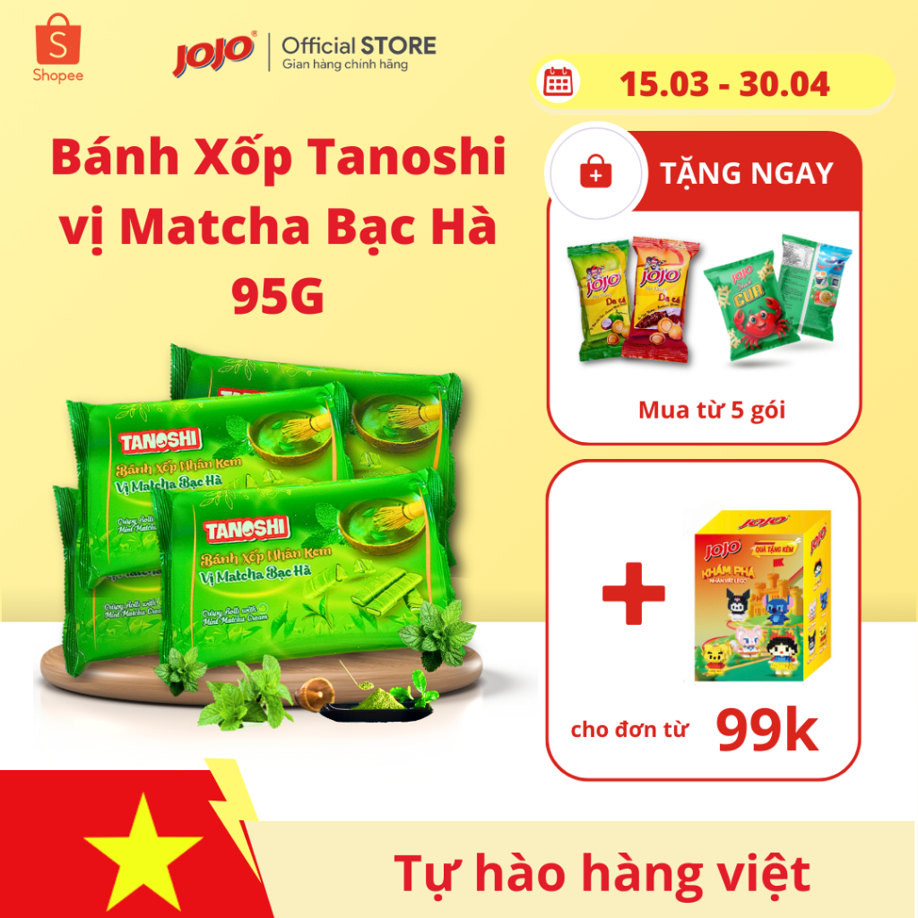 Bánh Xốp TANOSHI Vị Matcha Bạc Hà 95G (Tặng Đậu 30G và Snack 29G ...