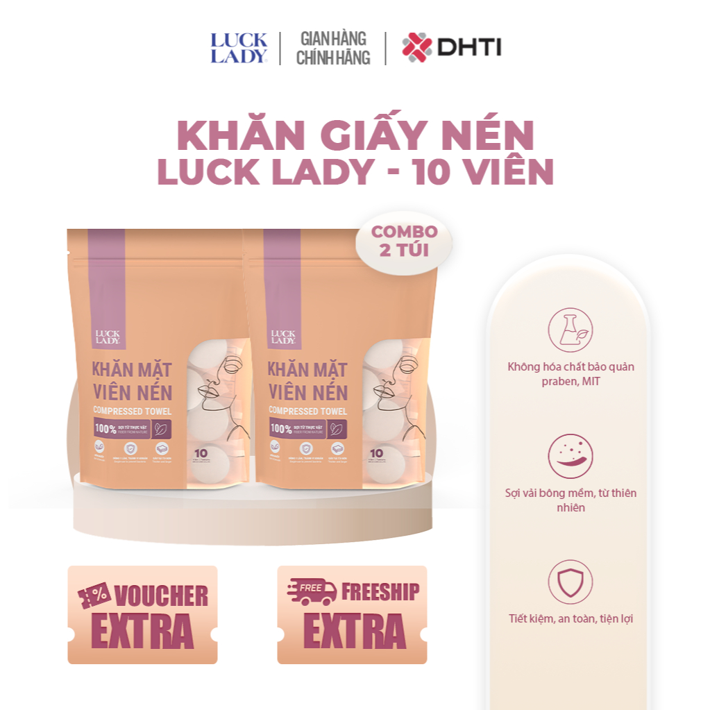 Khăn Giấy Nén Cao Cấp Luck Lady Nhỏ Gọn- Mang Đi Du Lịch, Công Tác Tiện Lợi - Gói 10, 25 Viên ...