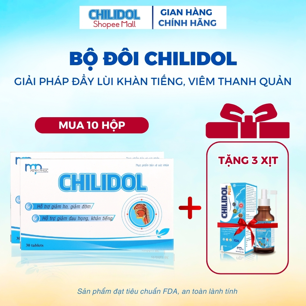 CHILIDOL + xịt CHILIDOL Plus cải thiện khàn tiếng, viêm họng, viêm ...