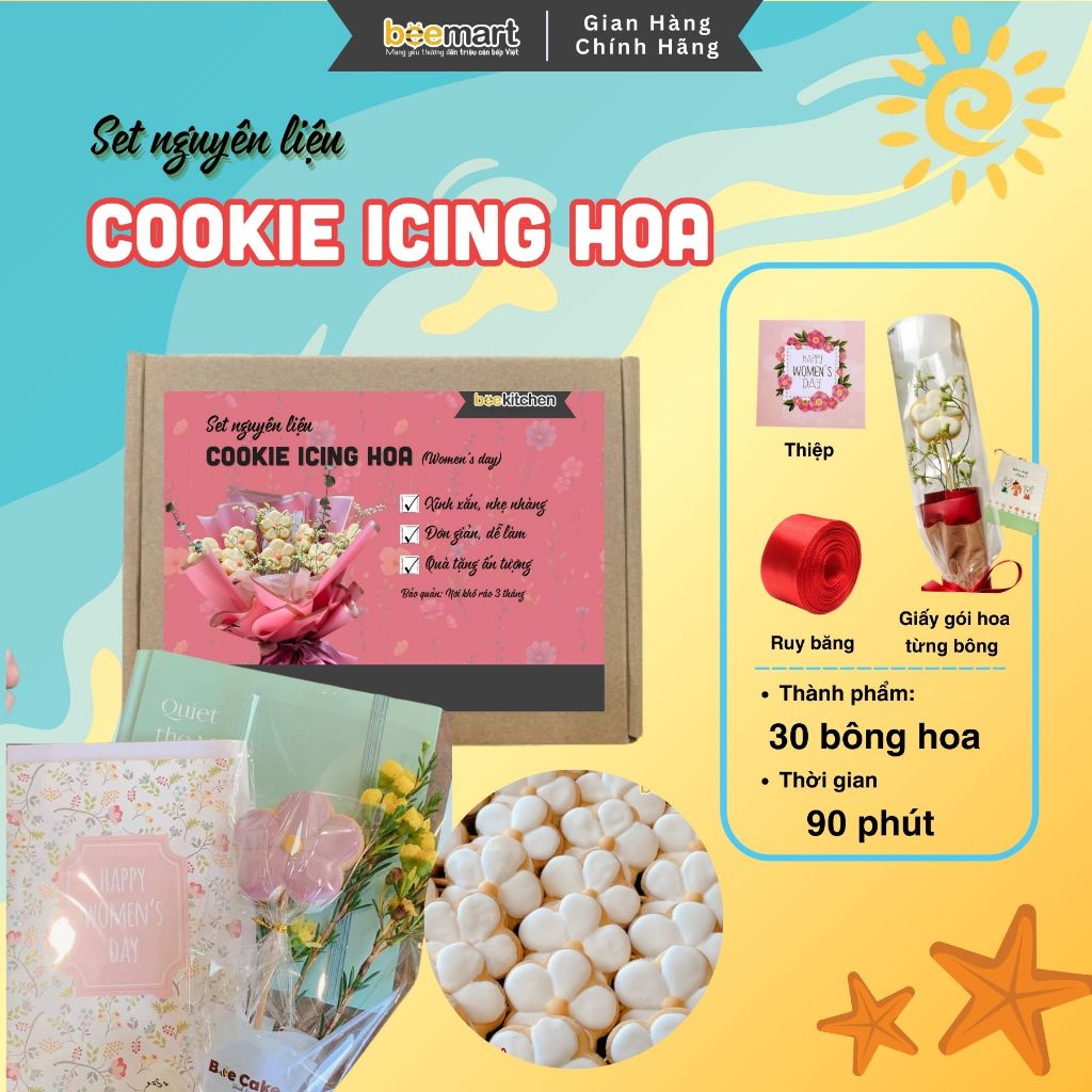 [Tặng giấy gói] Set làm 30 bó hoa Cookie Icing 1 bông - Thành phẩm 30 ...