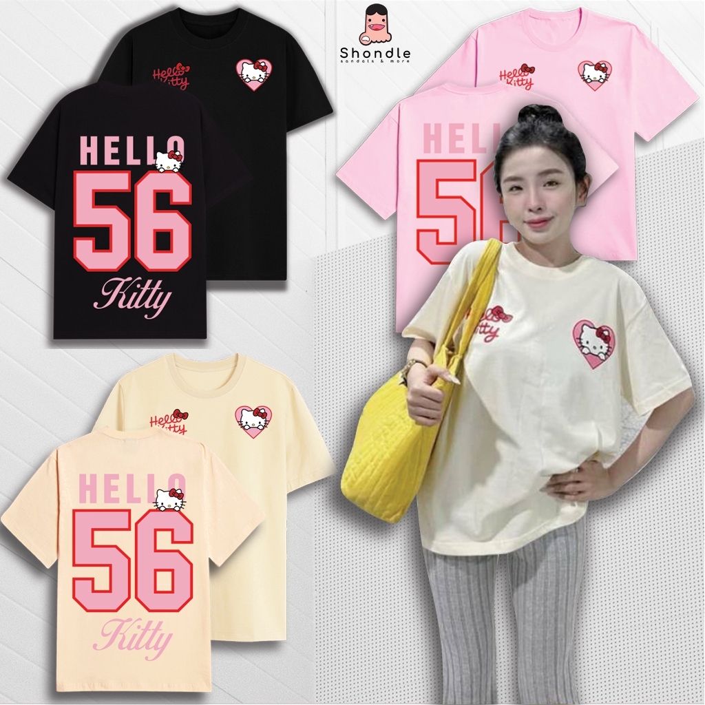Áo Thun Nam Nữ In Hello Kitty Số 56 Nhiều Màu Form Rộng Tay Lỡ Vải ...