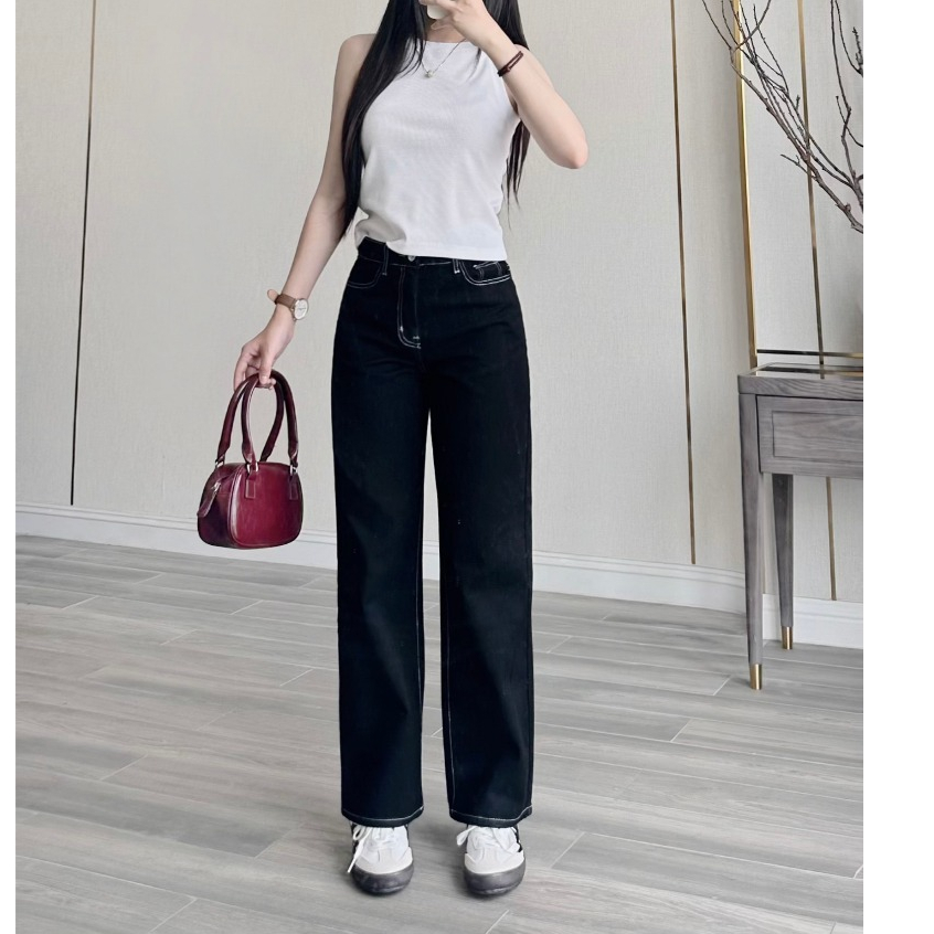 Quần Jeans Nữ REDE LD-13 Ống Suông Rộng, Lưng Cao, Chất Denim Màu Đen ...