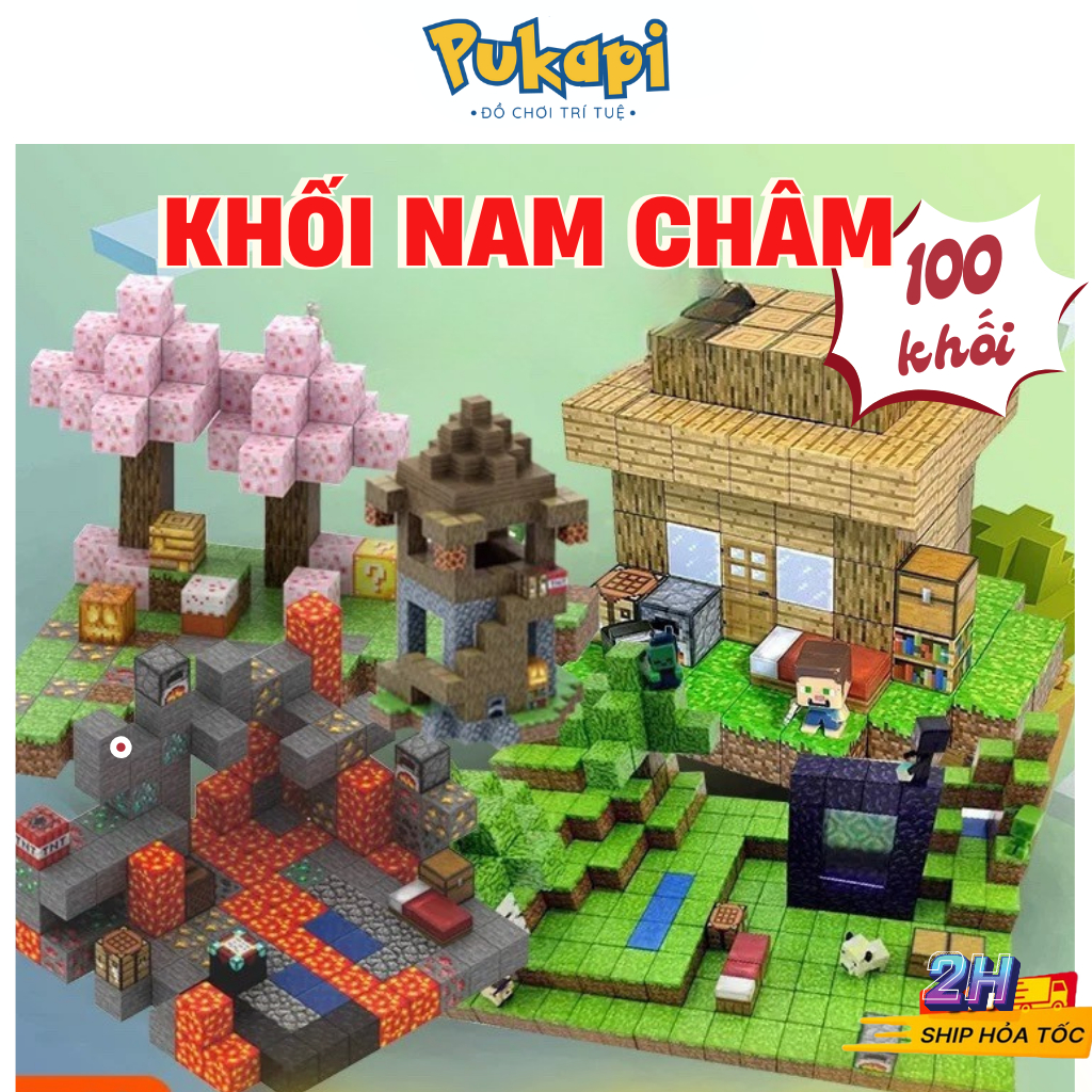 Khối Minecraft Nam Châm 100 Viên Khối Tặng Kèm Nhân Vật Khối Xây Dựng ...