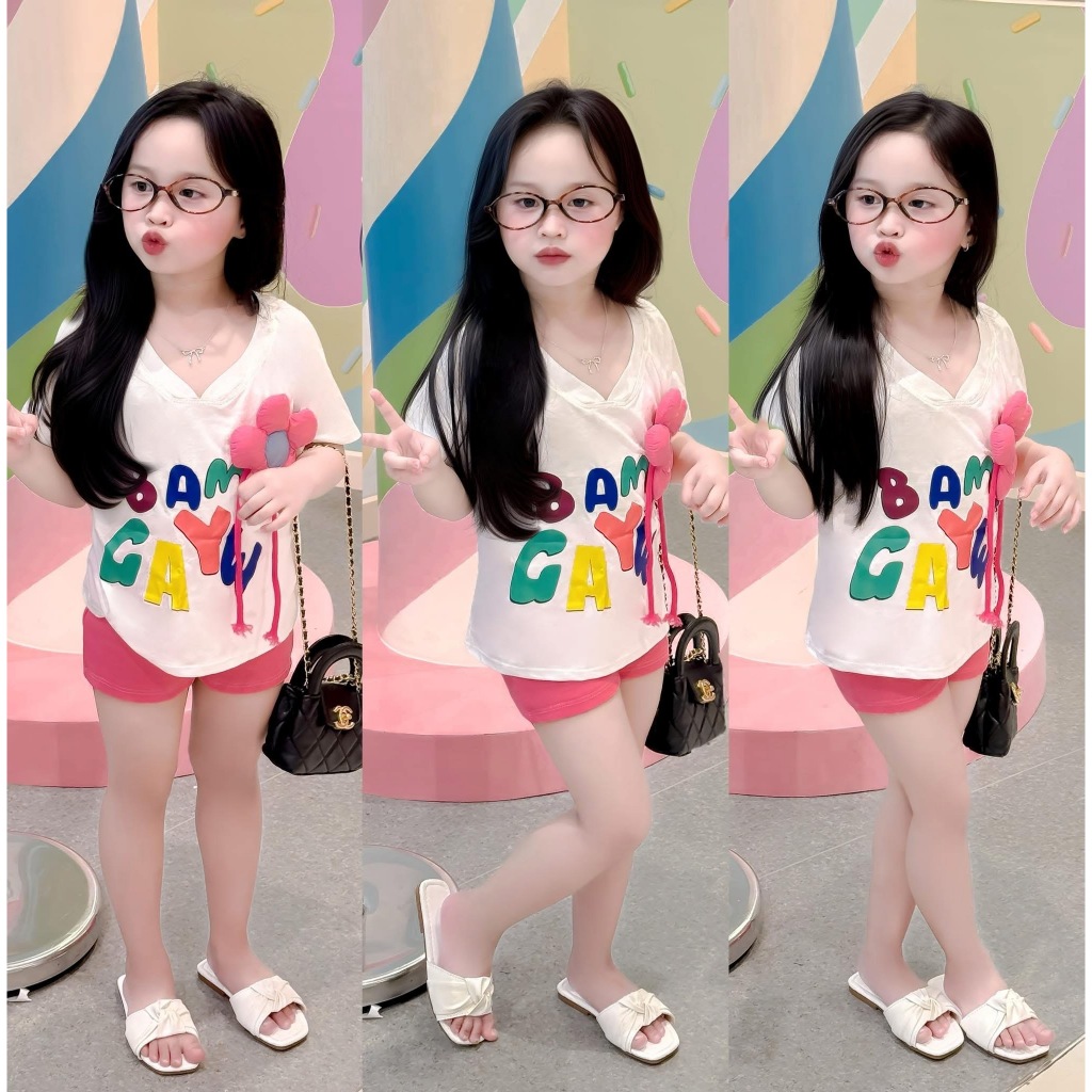 Set áo cổ tim quần legging cho bé gái tặng kèm chamr hoa(hoa ngẫu nhiên ...