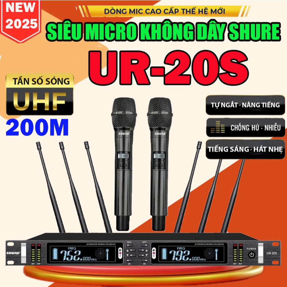 Micro Không Dây SHURE UR20S Chính Hãng 2025, Sóng UHF 200M, Chống Hú ...